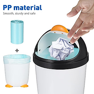 Mini Desktop Trash Can with Lid, Cute Penguin Countertop Garbage Bin, Plastic Tabletop Wastebasket for Office, Home