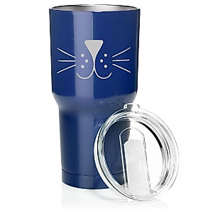 Smooth Body Tumbler Stainless Steel Vacuum Insulated Travel Mug Cup Gift Cat Face Whiskers (30 oz, Blue)