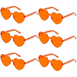 Fengek 6 Pcs Heart Shape Sunglasses Frameless Transparent Glasses Party Favors for Girls, Women, Orange