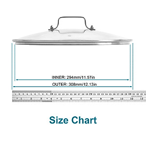 12 Inch Pan Lid - Glass Lid with Stainless Steel Handle for Frying Pan and Pots (12" Lid)