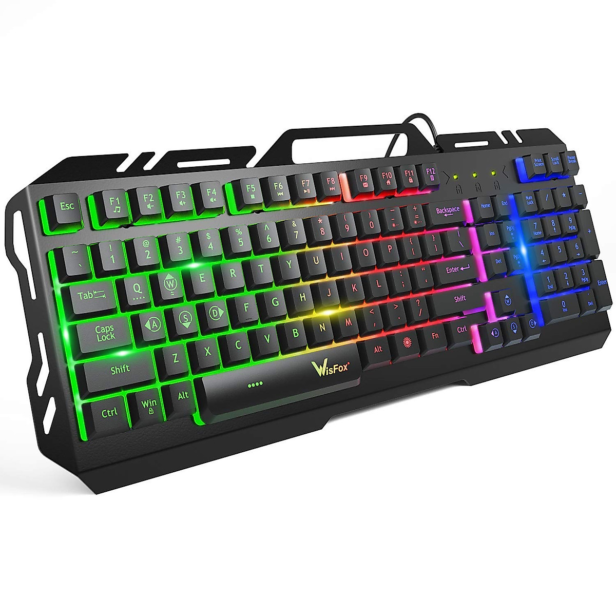 Gaming Keyboard, WisFox Colorful Rainbow LED Backlit Wired Computer Gaming Keyboard with 104 Keys, USB Wired Keyboard and Spill-Resistant for Windows PC Gamers Desktop PS4 (Renewed)