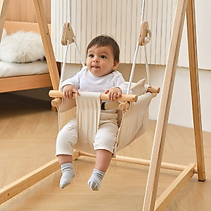 Avenlur Spruce Baby and Toddler Foldable Swing Set with Stand - Premium Montessori, Waldorf Style Self-Standing Indoor Swingset for Children 6m to 3 Yrs - Perfect for Home, Child Day Care, & Preschool