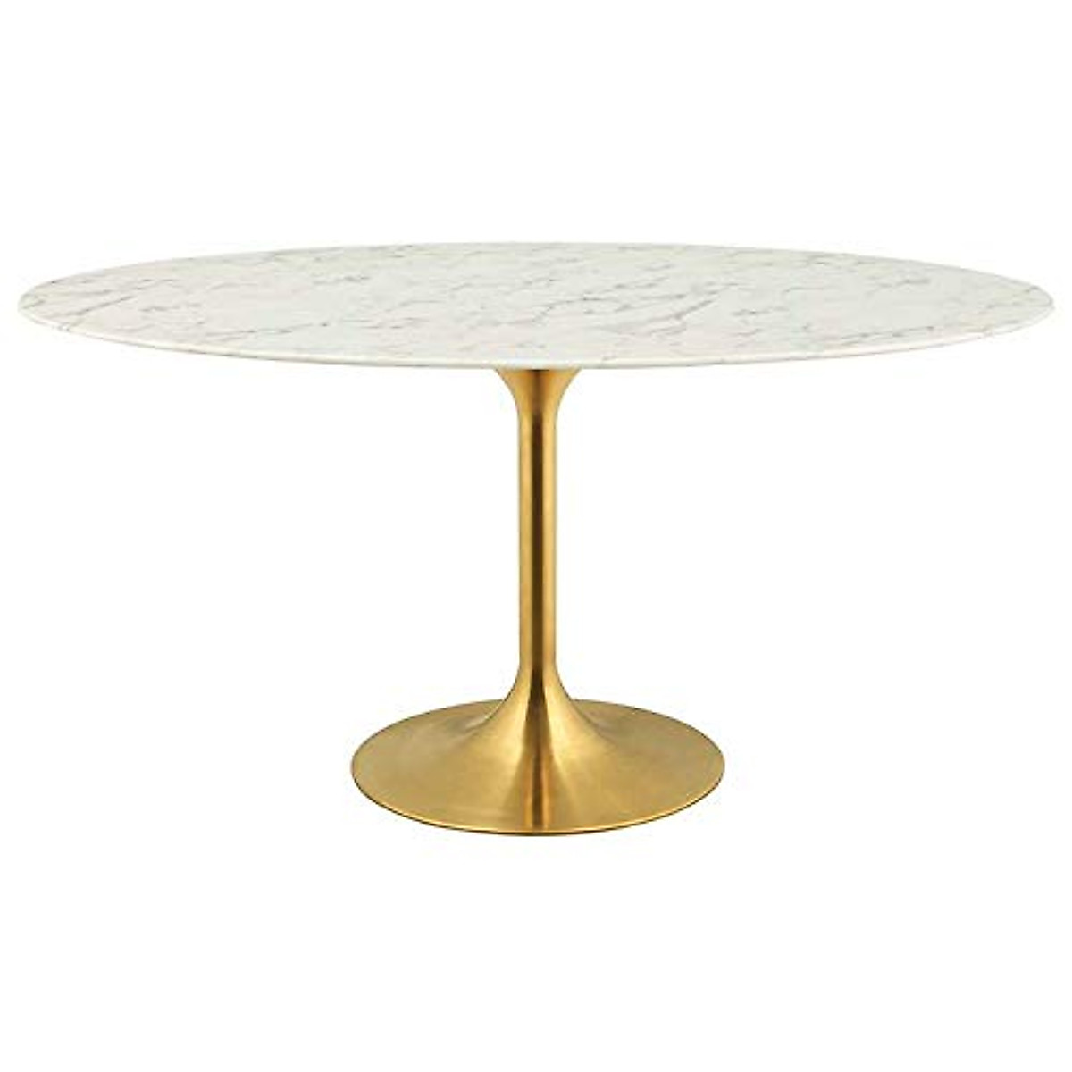 Hawthorne Collections Mid-Century 60" Oval Faux Marble Top Pedestal Dining Table in Gold