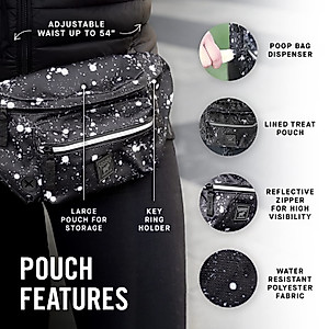 Canada Pooch Everything Dog Walking Fanny Pack - Dog Fanny Pack with Dog Poop Bag Dispenser & Dog Treat Pouch, Great as Dog Training Fanny Pack, Adjustable up to 54” - Splatter