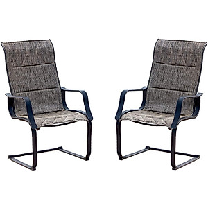 Festival Depot 2 Pieces Patio Chairs Spring Motion Textilene Weather Resistant Metal Outdoor Furniture for Lawn Garden Balcony Pool Backyard