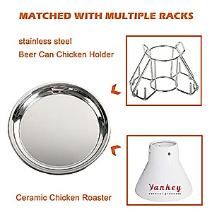 14 In Stainless Steel Roasting Pan, Stainless Steel Heavy Duty Kitchenware Round Roaster Pan Large XLarge Big Green Egg Drip Pan for Turkey Baking,Roast Chicken,Brushed Surface & Dishwasher Safe