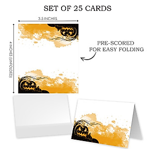 25 Pack Halloween Tent Place Cards, Place Cards for Table Setting, Folded Eggshell Paper Name Tent Cards for Halloween Holiday Dinner Decorations - HW03