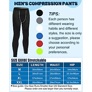 Hicarer 6 Pack Men's Compression Pants Workout Pants Athletic Compression Leggings Running Tights for Men Sport Supplies (Multicolor, Large)
