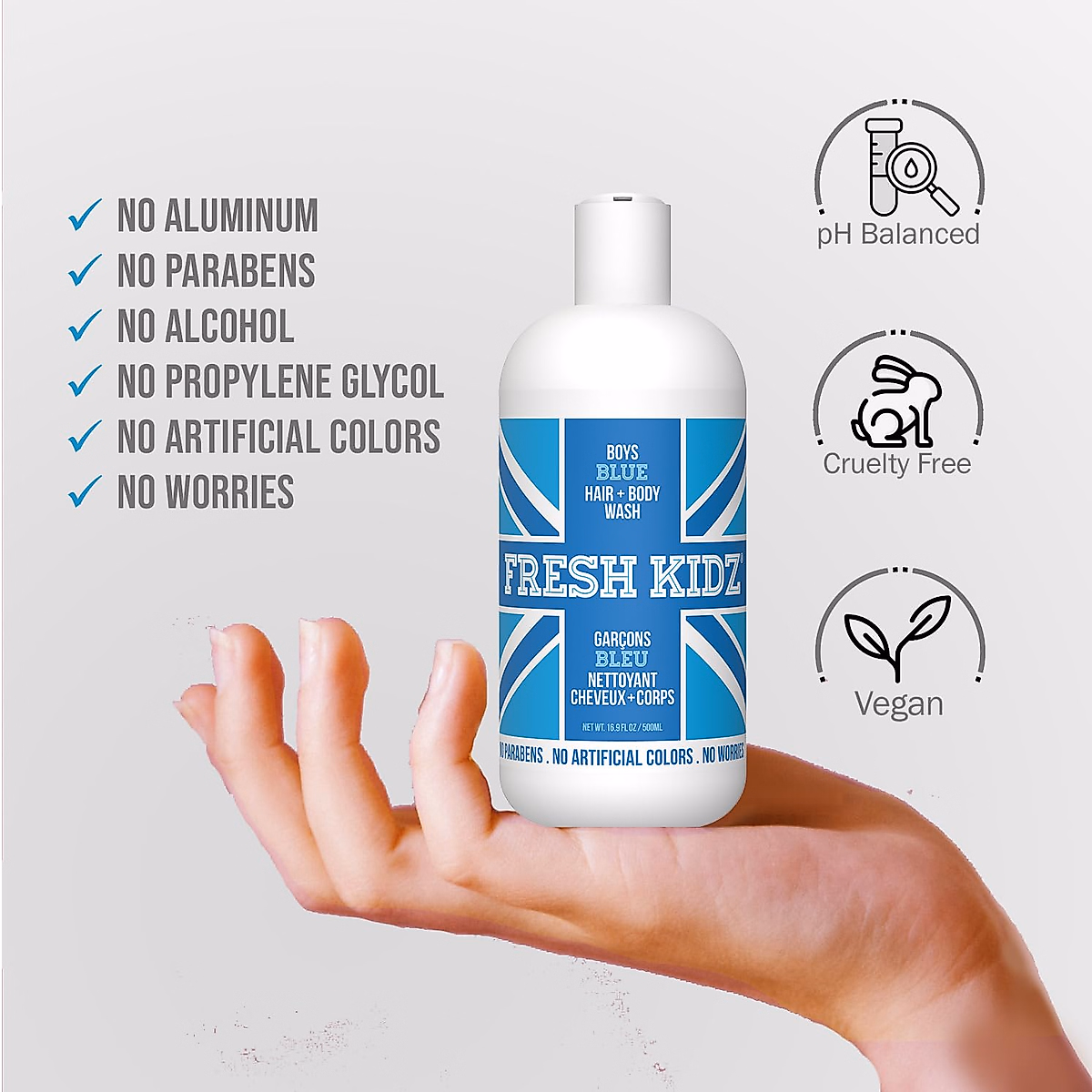 Fresh Kidz Hair & Body Wash for Kids and Teens - Gentle Bath and Shower Cleanser for All Skin Types - Boys Blue, 16.9 Fl.Oz.