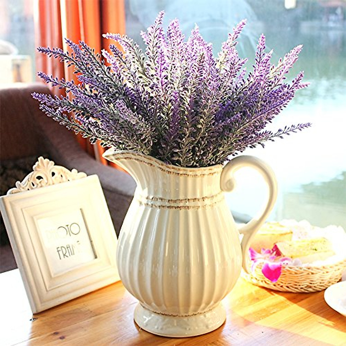 Grunyia 6 Bundles Artificial Flowers Lavender Bouquet in Purple Artificial Plant Arrangement Lifelike Natural Fake Plant to Brighten Up Your Home Decor Party Wedding Garden Office Patio Decoration
