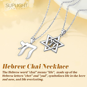 Supilght 925 Sterling Silver Hebrew Chai Necklace Jewish Life Chai Necklace Pendant for Women Men