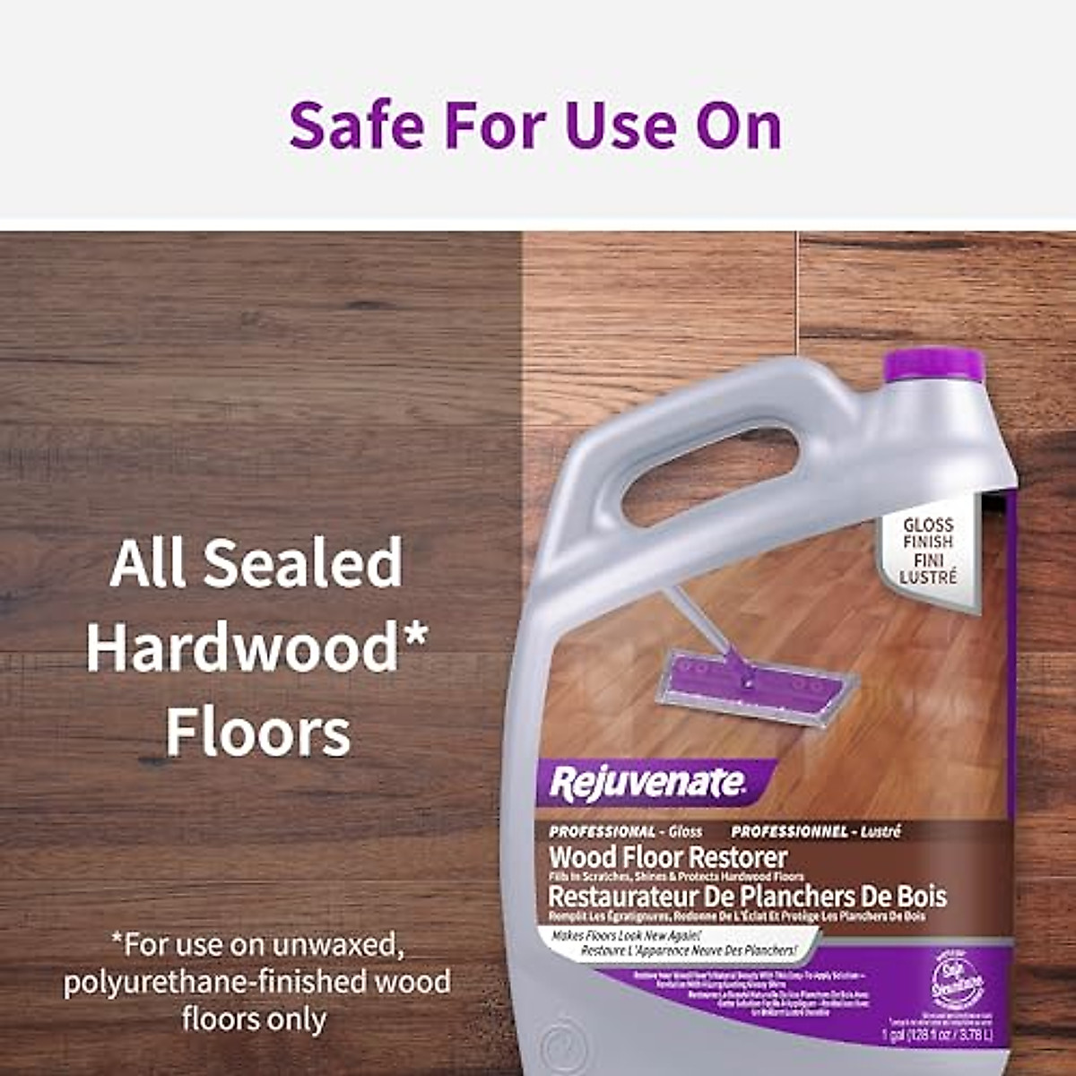 Rejuvenate Professional Wood Floor Restorer and Polish with Durable Finish Easy Mop On Application High Gloss Finish 128oz