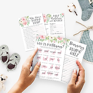 25 Floral Animal Matching, 25 Nursery Rhyme Game, 25 Who Knows Mommy Best, 25 Baby Prediction And Advice Cards - 4 Double Sided Cards, Baby Shower Party Supplies