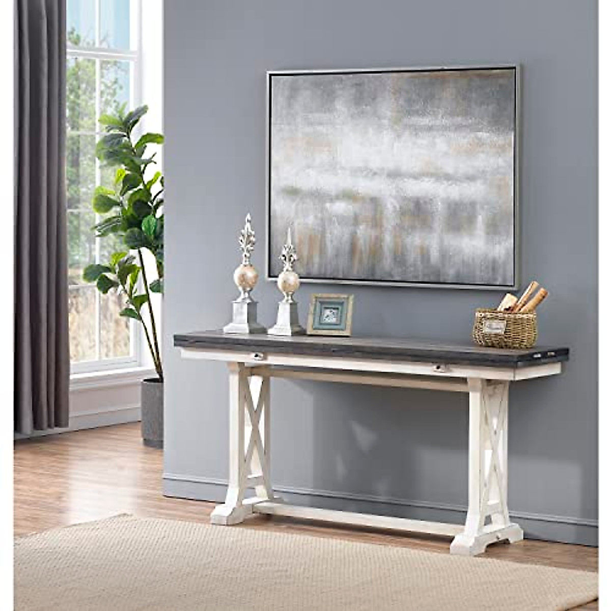 Coast to Coast Imports Bar Harbor II Fold Console Table, Cream, 18" D x 64" W x 31" H, (A48111)