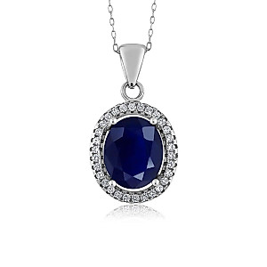 Gem Stone King 925 Sterling Silver Blue Sapphire Gemstone Pendant Necklace For Women (5.40 Cttw, Oval 11X9MM, with 18 Inch Silver Chain)