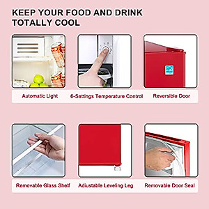 Frestec 3.1 CU' Mini Refregiator, Compact Refrigerator, Small Refrigerator with Freezer, Red (FR 310 RED)