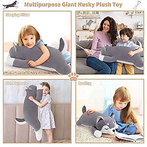 Auspicious beginning 30'' Husky Stuffed Animal Plush Pillow, Huskies Anime Body Pillow, Kawaii Stuff Animal Plush Toy, Big Plushie Stuffed Dog Giant Plush Throw Pillow Gifts for Boys Girls
