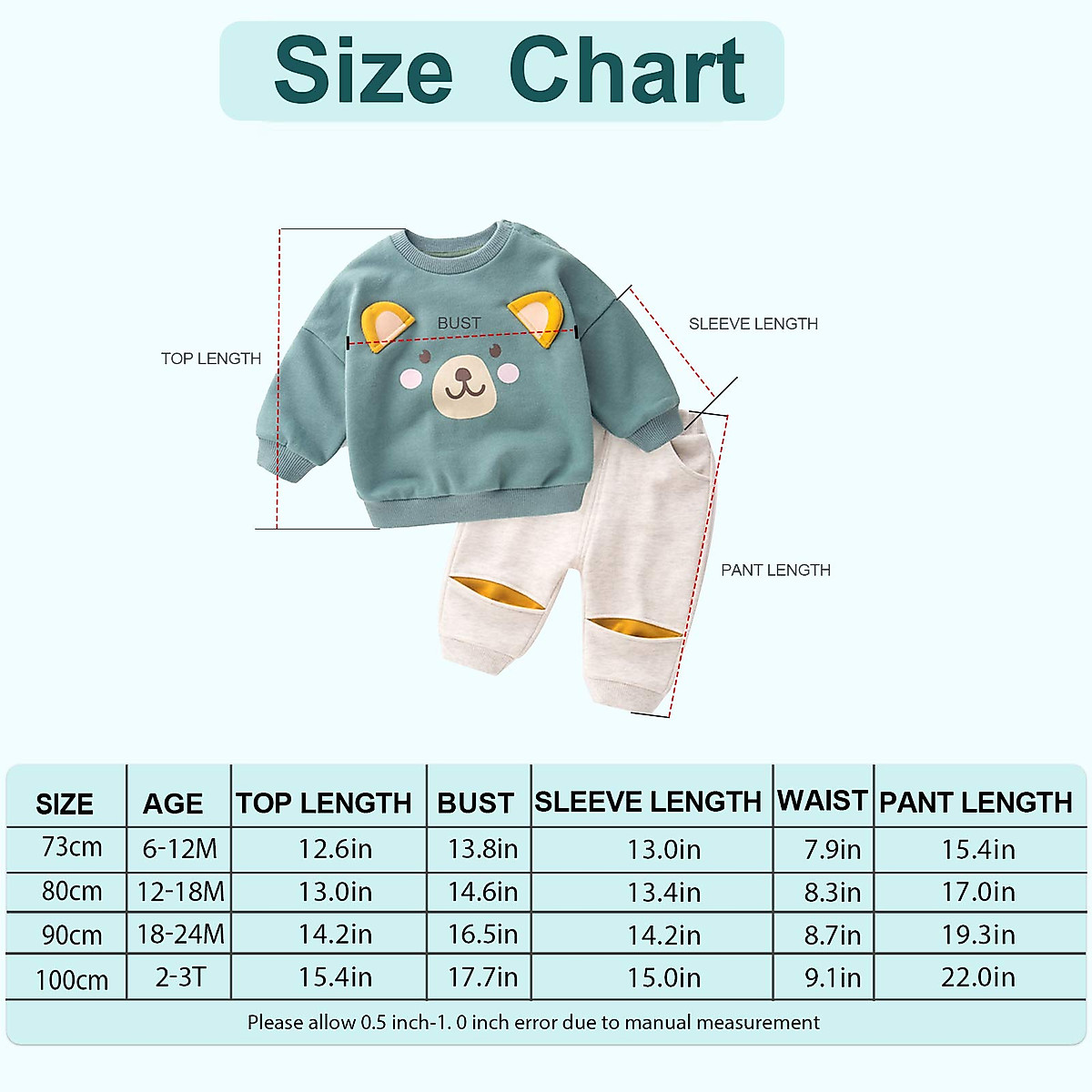 Little Bitty Toddler Baby Boys Clothes Long Sleeve Clothing Set Cute Cartoon Tops+Pants 2 Piece Outfits,Bear 12-18month/80cm