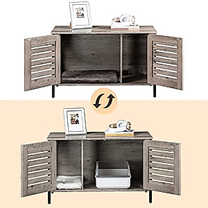 HOOBRO Cat Litter Box Enclosure, Hidden Litter Box Furniture with Shutter Door and Cat Head Mat, Cat Entrance Can Be on Left or Right, Cat Washroom Fit Most of Litter Box, Greige BG06MW01