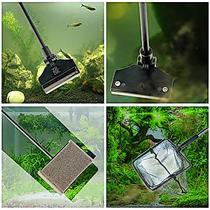 ZRDR Stainless Steel Algae Scraper Aquarium Cleaning Tool for Glass Aquariums, Including Algae Scraper, Sponge Pad, Fish Net, Cleaning Brush, Adjustable Length, Durable, Does Not Hurt The Fish Tank