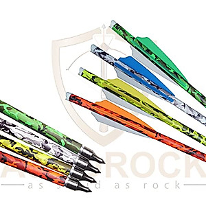 ASODROCK Carbon Crossbow Bolts 18 inch Colorful Camouflage Arrows with 3-Inch Vanes Replaceable Field Point and Moon Nock(12pcs Pack)