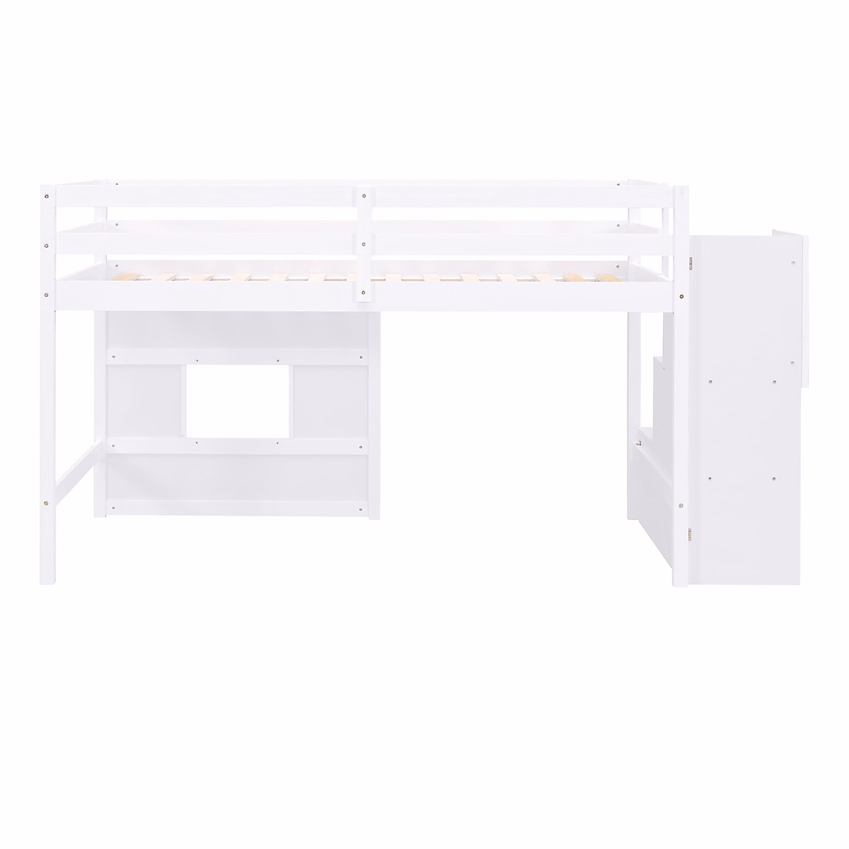 SOFTSEA Twin Size Low Loft Bed with Stairs, Solid Wood Loft Bed with Storage Steps, Twin Loft Bed with Staircase and Window, Low Loft Bed Twin with Steps for Kids Juniors, White