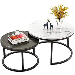 Articles for daily use 2 Piece Nested Round Coffee Table, Metal Frame MDF Desktop Living Room Coffee Table, Sofa Snack Table, Living Room and Office Decorative Furniture Coffee Table