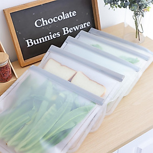 Moretoes 8 Pack Reusable Bags, Reusable Freezer Bags Leakproof Bags Dishwasher Safe for Marinate, Travel, Kitchen Organization (Large, Gray)