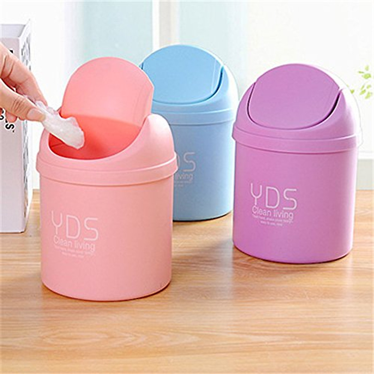 tbpersicwT Trash Can Creative Desktop Mini Trash Can Covered Kitchen Living Room Desk Trash Box Pink