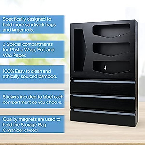 Carient 7 in 1 Storage Bag Organizer with Wrap Dispensers, Wall Mountable Sandwich Bag Organizer, Bag Storage Organizer, Food Storage Bag Organizer (Black)