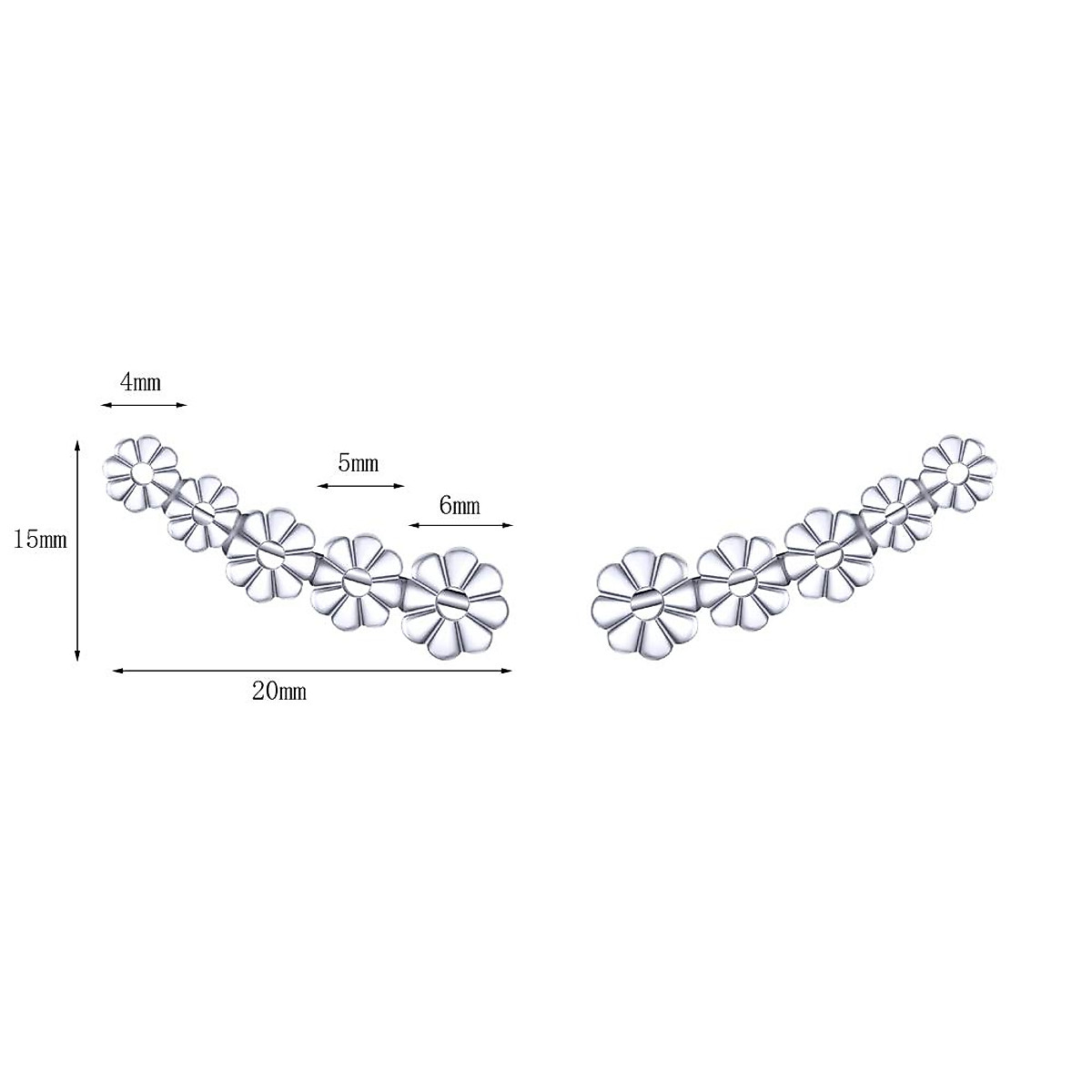 925 Sterling Silver Earrings, BoRuo Daisy Flower Hawaiian Ear Cuffs Hoop Climber Earrings