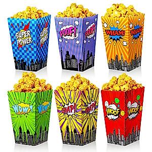24 Pcs Hero Theme Popcorn Boxes Hero Party Supplies Snack Treat Box Cookie Box Popcorn Containers for Kids Adults Candy Baby Shower Favor Birthday Party Supplies