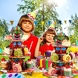 3 Tier Hawaiian Cupcake Stand Tiki Torch Cupcake Holder Luau Theme Cake Holder Decorations Tropical Cupcake Dessert Holder for Pool Beach Summer Graduation Birthday Party Supplies