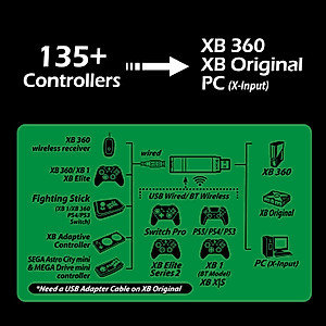 Brook Wingman XB2 Converter for Wireless Controller Adapter for Xbox Retro Consoles and PC, Supports Remap and Adjustable Turbo