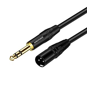 DREMAKE 20 FT 6.35 mm 1/4 Inch TRS Male to XLR Male Audio Stereo Mic Cable - Gold Plated 1/4 Inch Male to XLR Male Balanced Cable for Microphones, Speakers, Stage, DJ and More - Black
