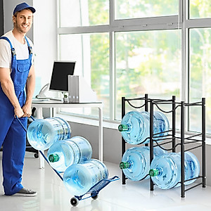 LIANTRAL 5 Gallon Water Bottle Holder, 3 Tiers Black Double Row Heavy Duty Water Cooler Jug Rack, Water Rack with 6 Slots for Home Kitchen