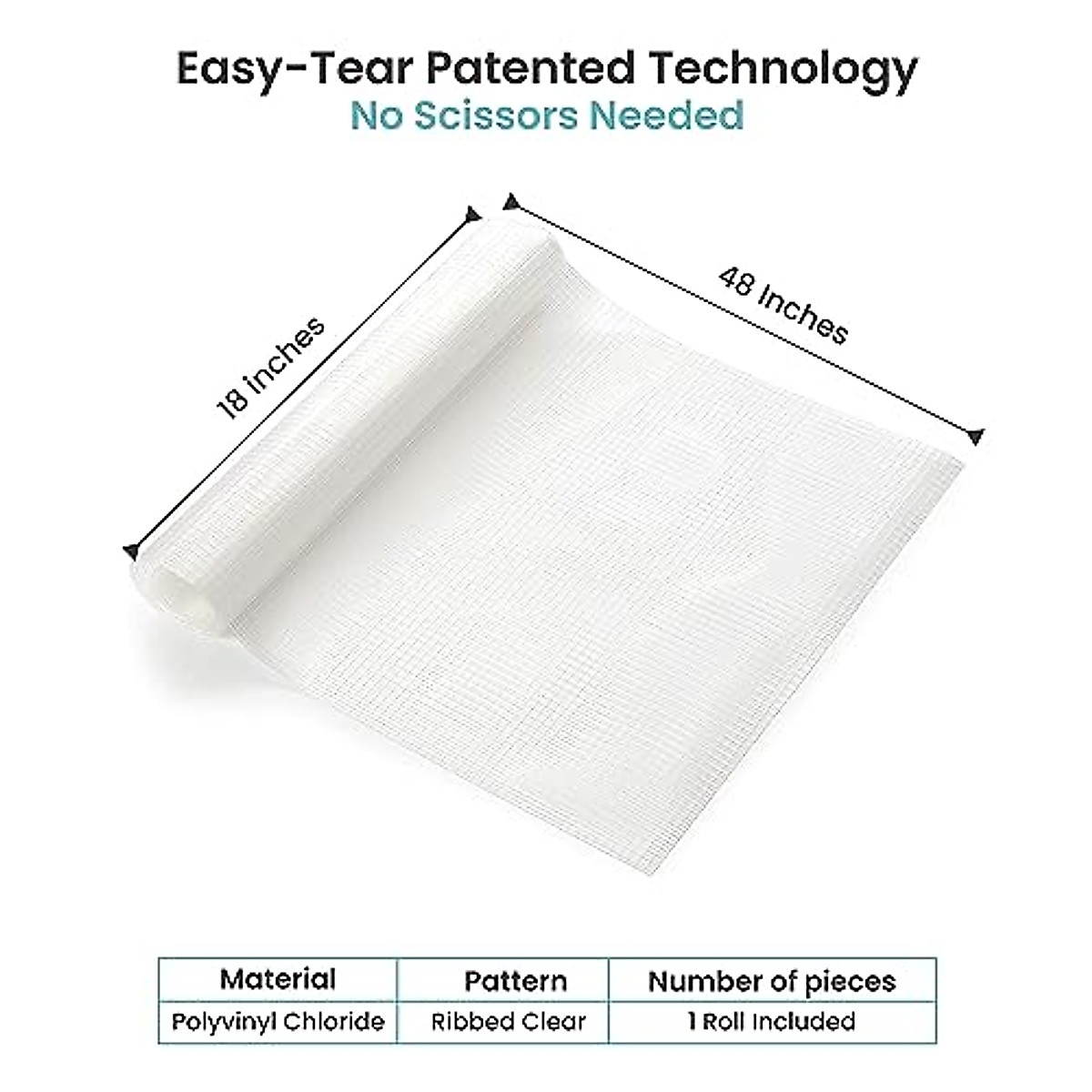 Con-Tact Brand Non-Adhesive Zip-N-Fit Drawer Liner, Solid Grip And Non-Slip Shelf Liner, Suitable To Use In Home, Office, Garage, And More, 18" x 4', Ribbed Clear, Pack of 1