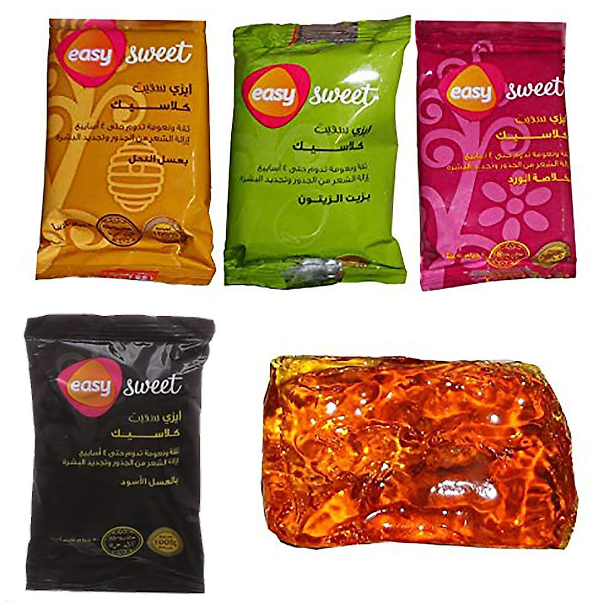 EG Easy Sweet Packets Hair Removal Wax Waxing Sugar Sugaring Paste Honey 100% Natural All Essence All Body Parts All Hair Types Bikini Brazilian Underarms Face Easy to Prepare (12 Packs Total 21 oz)