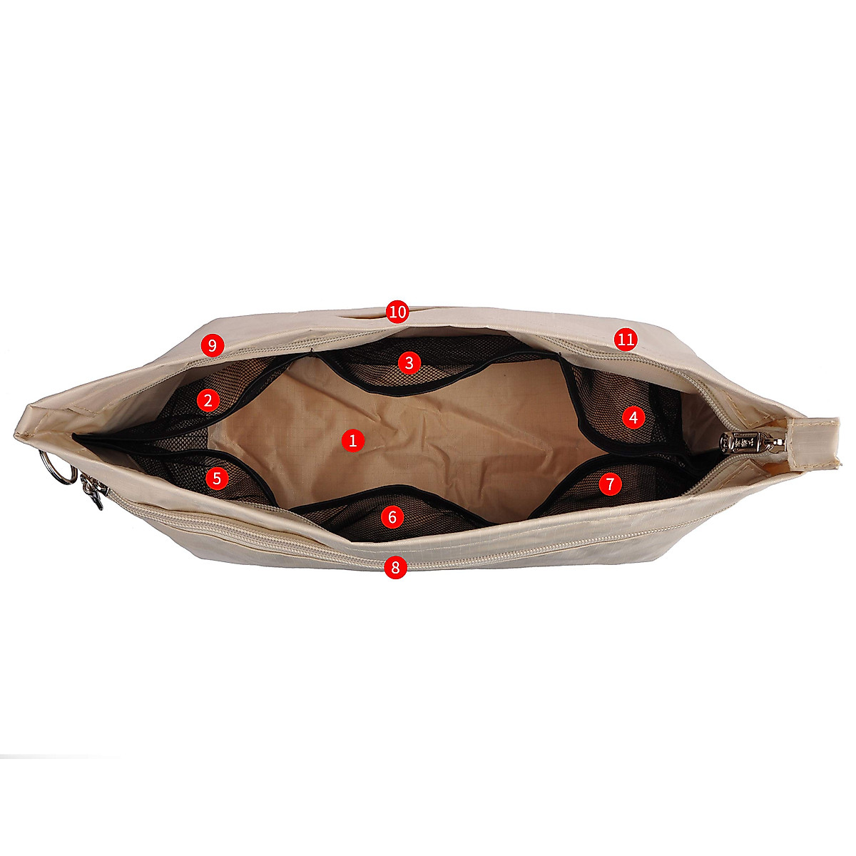 Vercord Purse Organizer Insert Bag Tote Handbags Pocketbook Inserts Organizers Zipper 11 Pockets Beige Large