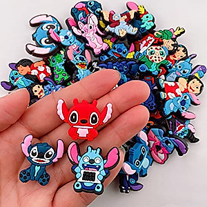 40 Pack for Croc Shoe Charms for Stitch Girls Boys Kids for Lilo, Blue Stick Shoe Charms for Party Gifts, Cute Cartoon Shoe Pines Para Charms for Bracelet Wristband.