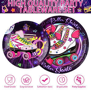 96Pcs Roller Skating Party Supplies Retro Roller Skate Plates Napkins Forks, Roller Skate Party Decorations for Girls Teens Birthday, Roller Skate Theme Party, Serve 24