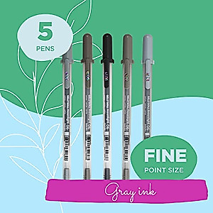 SAKURA Gelly Roll Moonlight 06 Gel Pens - Fine Point Ink Pen for Journaling, Art, or Drawing - Gray Ink - Fine Line - 5 Pack