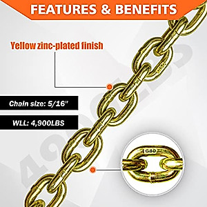 YATOINTO 2-Pack Grade 80 Trailer Safety Chain 35 Inch with 5/16'' Clevis Snap Hook and Chain Retainer | Transport Chain WLL 5,300 lbs for Towing