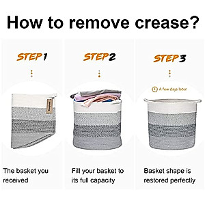 Casaphoria Cotton Rope Storage Basket for Organizing,Round Blanket Basket Living Room,Woven Laundry Basket with Handles for Bathroom Bedroom,Stripe Woven Cotton Laundry Hamper,Gradient Gray