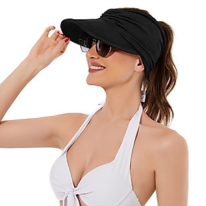 Zando Sun Hat Womens Beach Visor Hat Fashionable Sun Hats for Women Outdoor Wide Brim Hat Foldable Sun Visors for Women UV Protection Hats Sports Golf Visor for Women with Ponytail Black Visor Hat