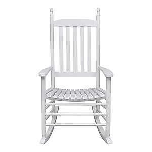 vidaXL Solid Wood Rocking Chair - Classic White Rocker Armchair with a Curved Seat - Weather-Resistant Fir Hardwood, for Living Room or Patio
