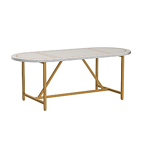 Tribesigns 6FT Conference Table, 70.8”W X 31.5”D Oval Shaped Meeting Room Table, Modern Gold White Seminar Table for Office Meeting Conference Room