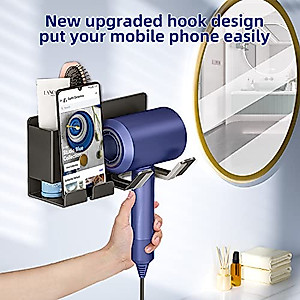 Hair Dryer Holder Wall Mount,Bathroom Blow Dryer Stand Wall Mounted Self Adhesive Hair Tool Holder Hair Styling Care Tool Organizer Hair Dryer Holder Rack Fit for Dyson Supersonic Dryers Black, UEMUSI