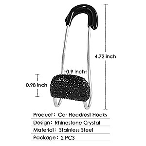 Guoord 【2024 Upgraded】 Car Headrest Hooks Decorations, 2 Pcs Bling Purse Hook Hangers, Auto Hooks Car Hangers and Durable Backseat Holder, Storage Universal for SUV Truck Vehicle (Black)