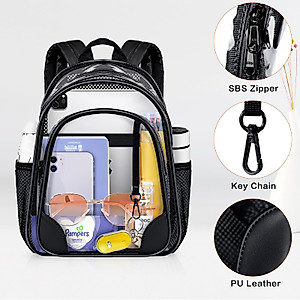GEAMSAM Clear Mini Backpack Stadium Approved 12x12x6 Small Heavy Duty Transparent Backpacks See Through Bag for Sports Event Concert Festival Work Security - Black